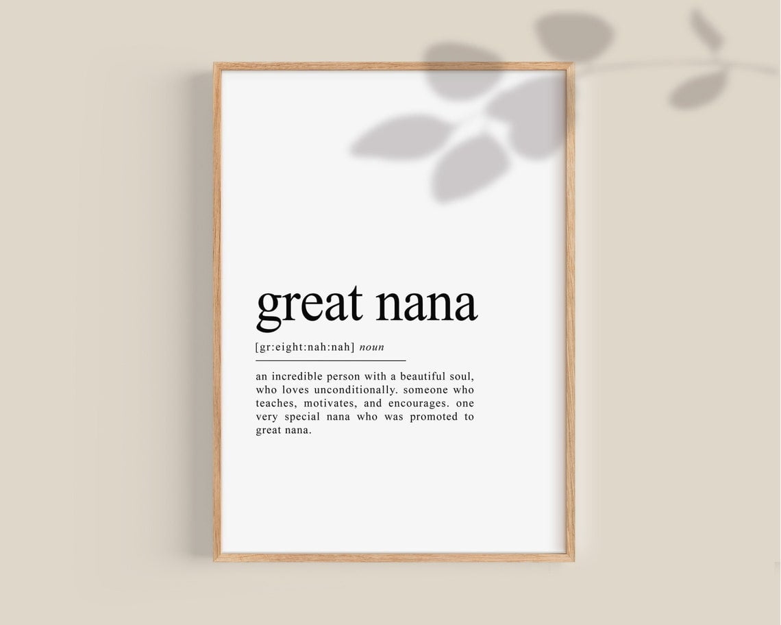 Great Nana Definition Poster, Great Nana , Great Grandma , For Great ...
