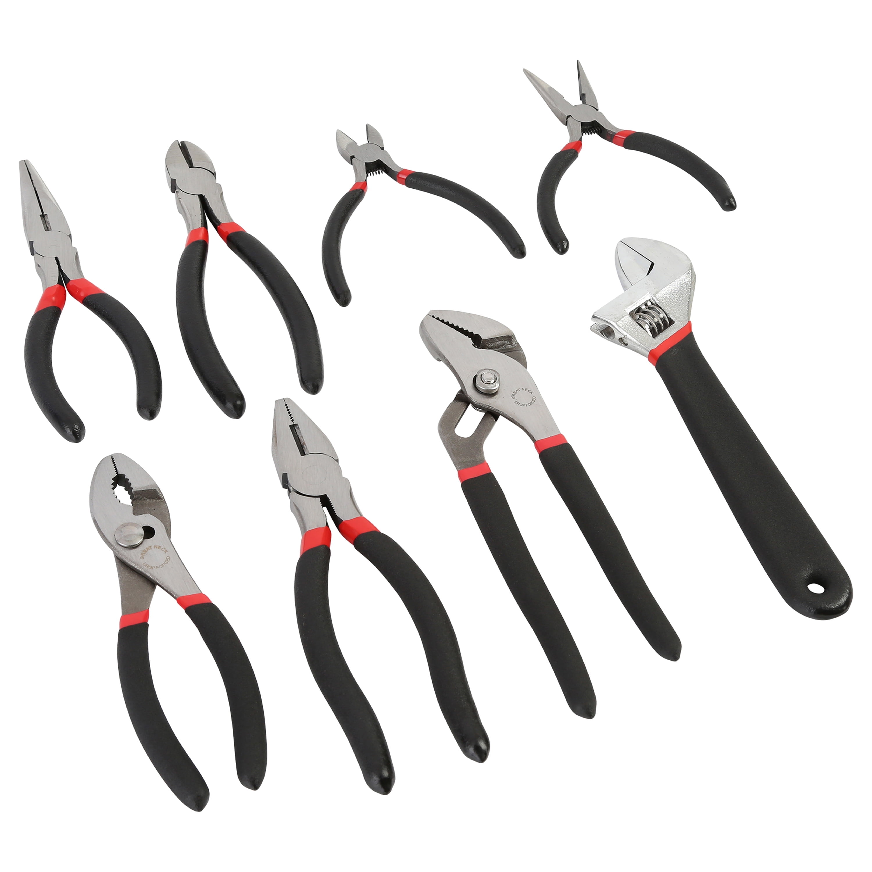 Great Neck 8-Piece Adjustable Hand Tool Set with Steel Pliers and ...