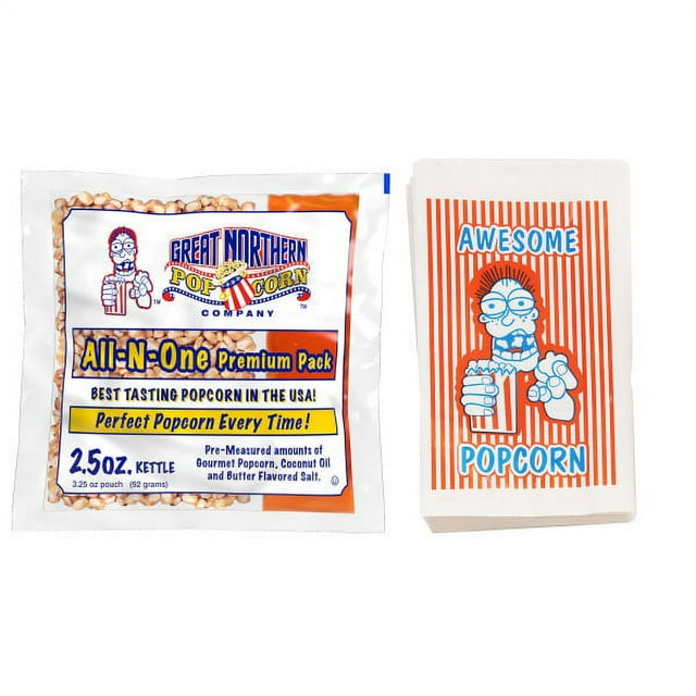 Great Northern Popcorn 12 2.5Oz Popcorn Packets and 100 Serving Bags ...