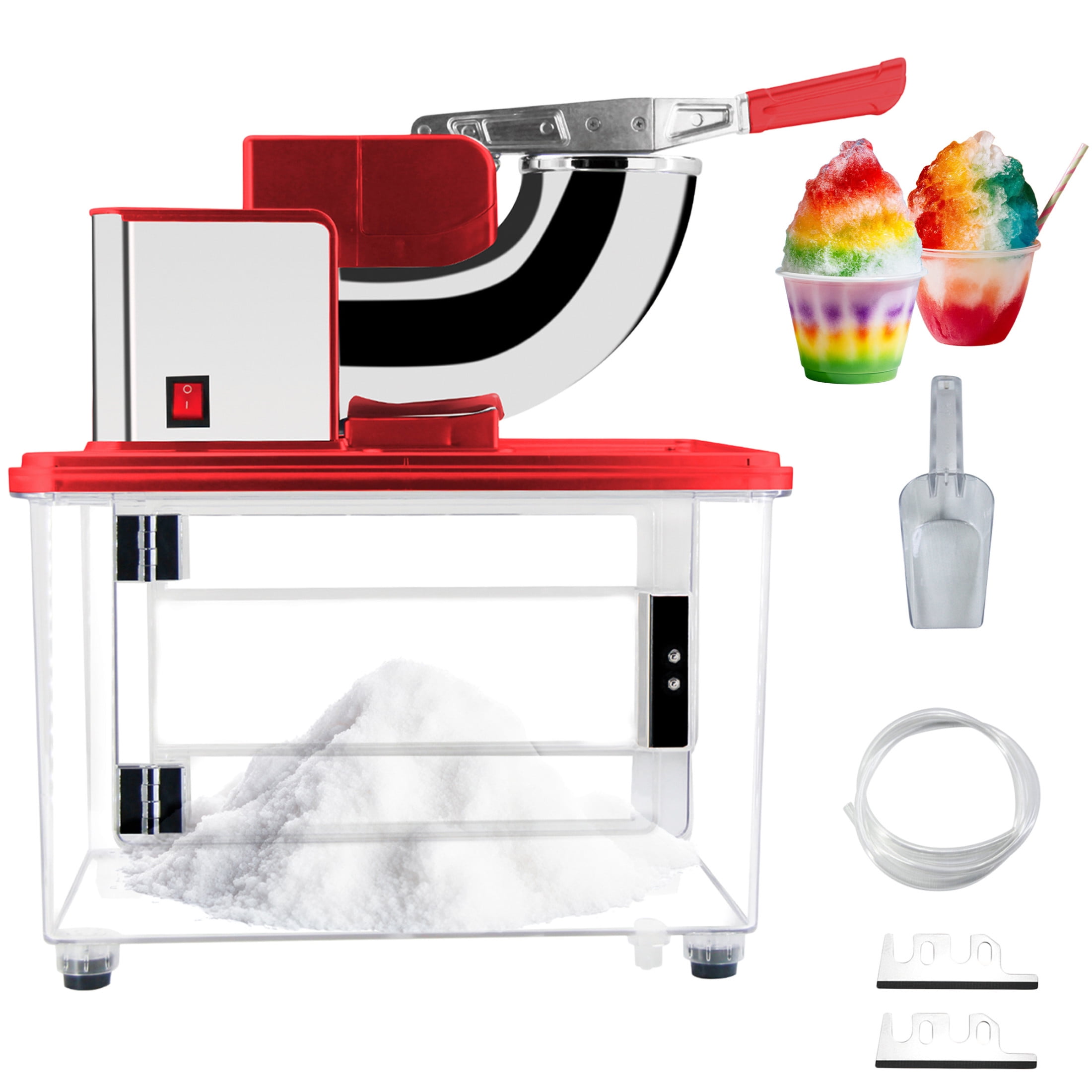 Ice Crusher Machine, 250W Dual Blade Slushie Maker with 39L Bin (Red ...
