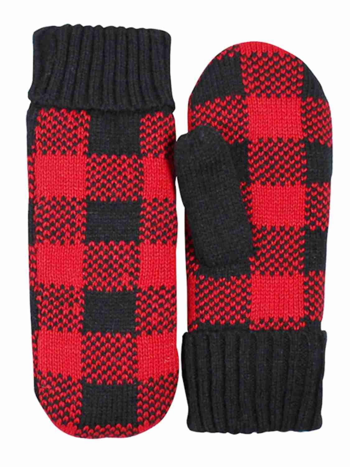 Great Northern Womens Red & Black Buffalo Plaid Knit Mittens With ...