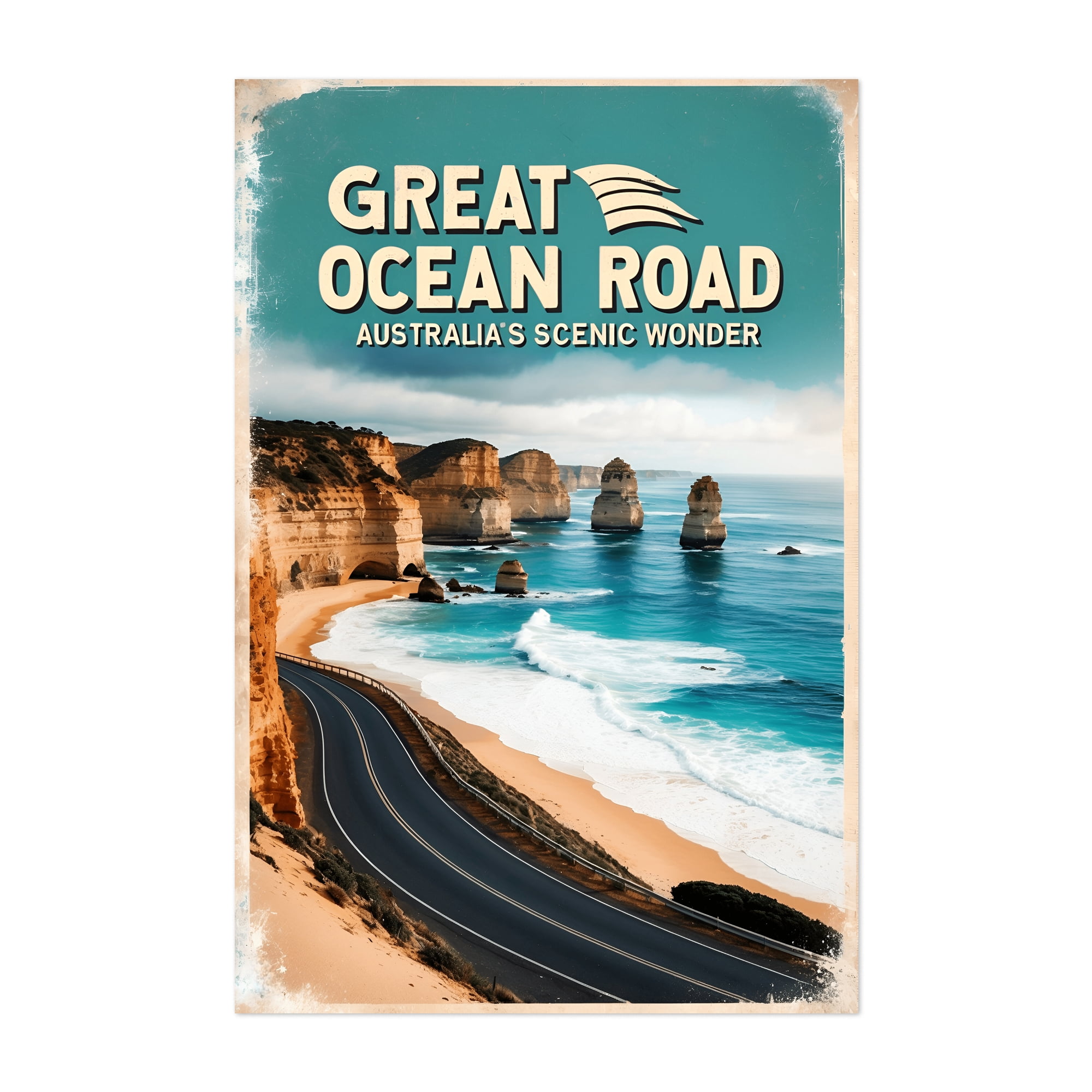 Great Ocean Road Vintage Travel Poster – Australia’s Scenic Wonder ...