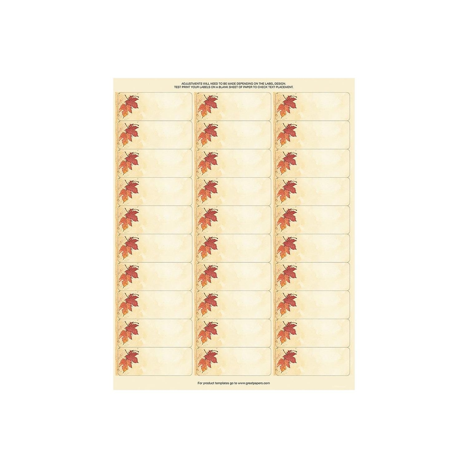 Great Papers! Address Labels Fall Leaves 8.5" x 11 Sheets/120 1" x 2. ...