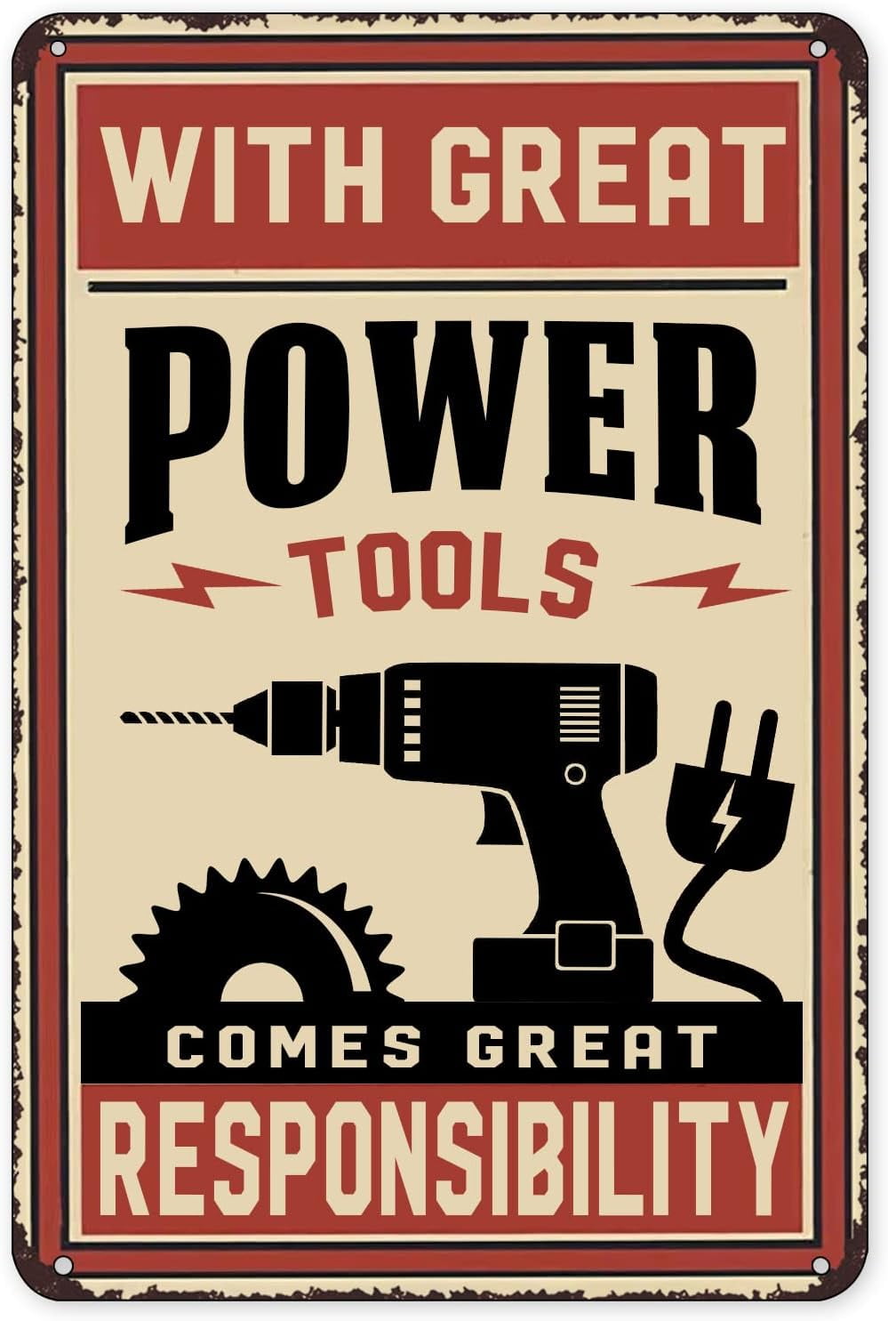 Great Power Tools Great Responsibility Funny Vintage Garage Sign Metal ...