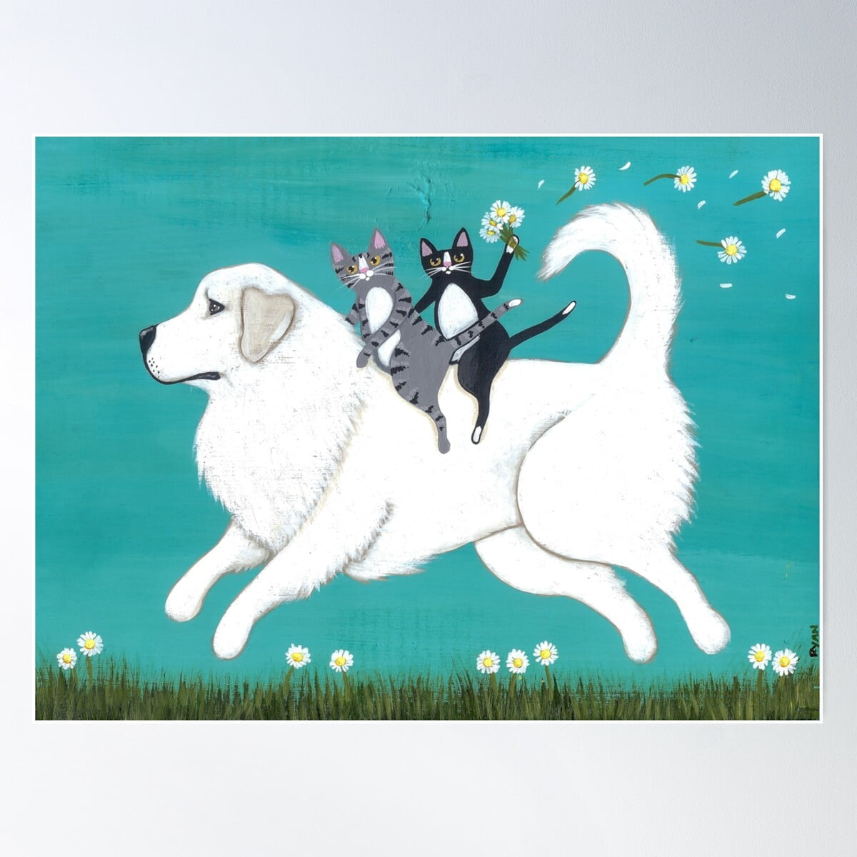 Great Pyrenees And Cats Poster Wall Art, Modern Wall Decor For Living ...