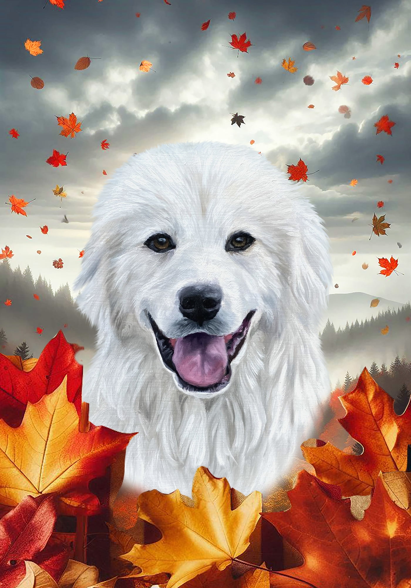 Great Pyrenees - Best of Breed Fall Leaves Outdoor Garden Flag 12" x 17 ...