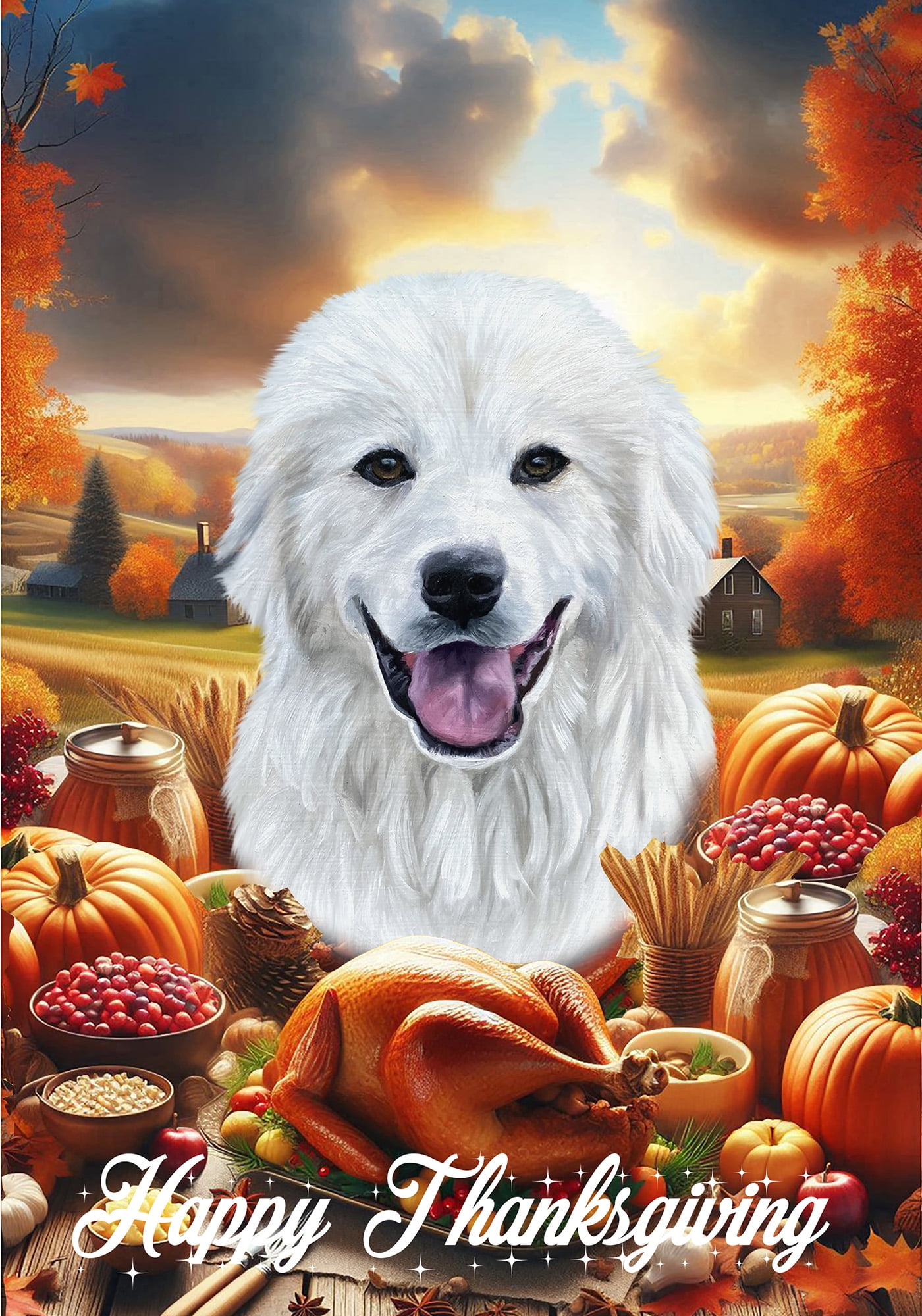 Great Pyrenees - Best of Breed Thanksgiving Outdoor House Flag 28" x 40 ...