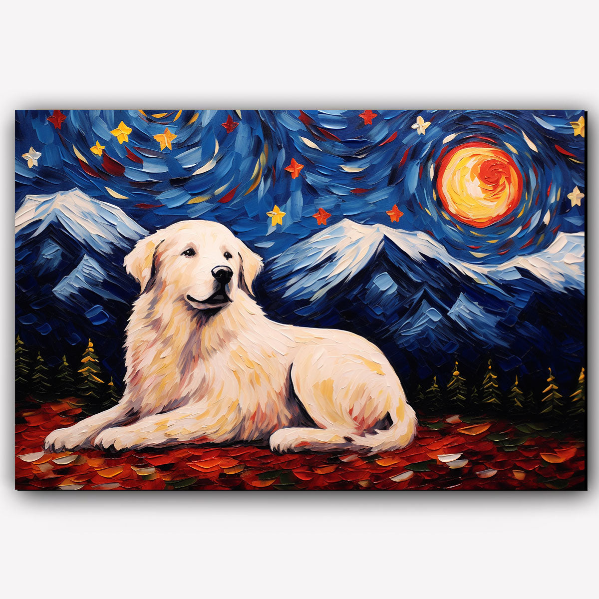 Great Pyrenees Canvas Wall Art with Starry Night Van Gogh Painting ...
