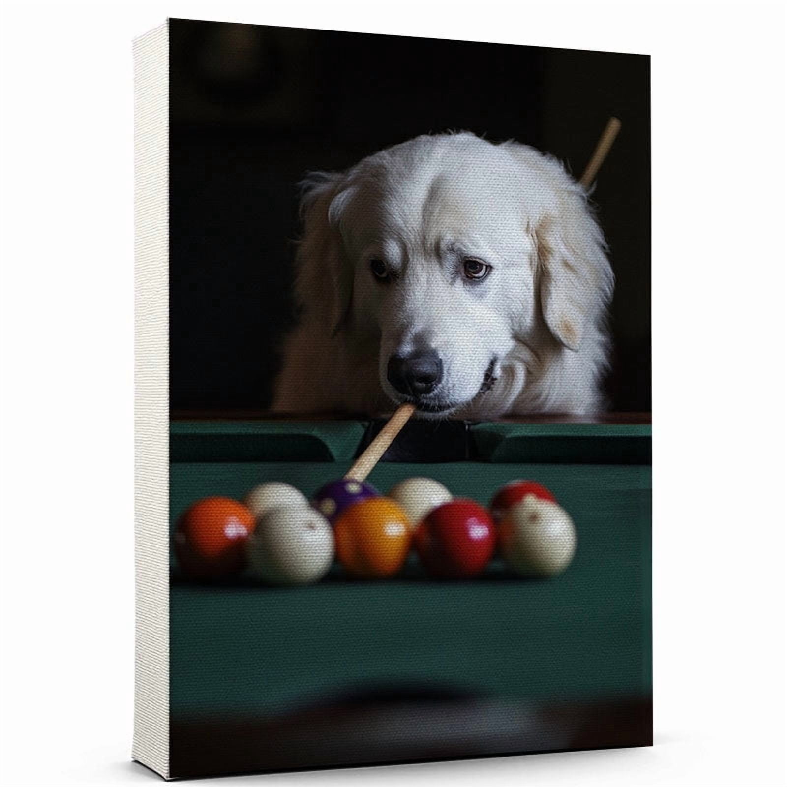Great Pyrenees Cute Dog Billiards Stretched Canvas Size 8x12 – Retro ...