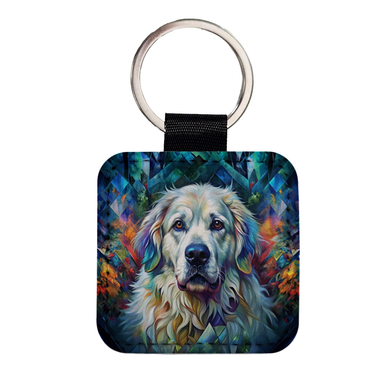 Great Pyrenees Dog Abstract Art Faux Leather Square Keychain - Walmart.com