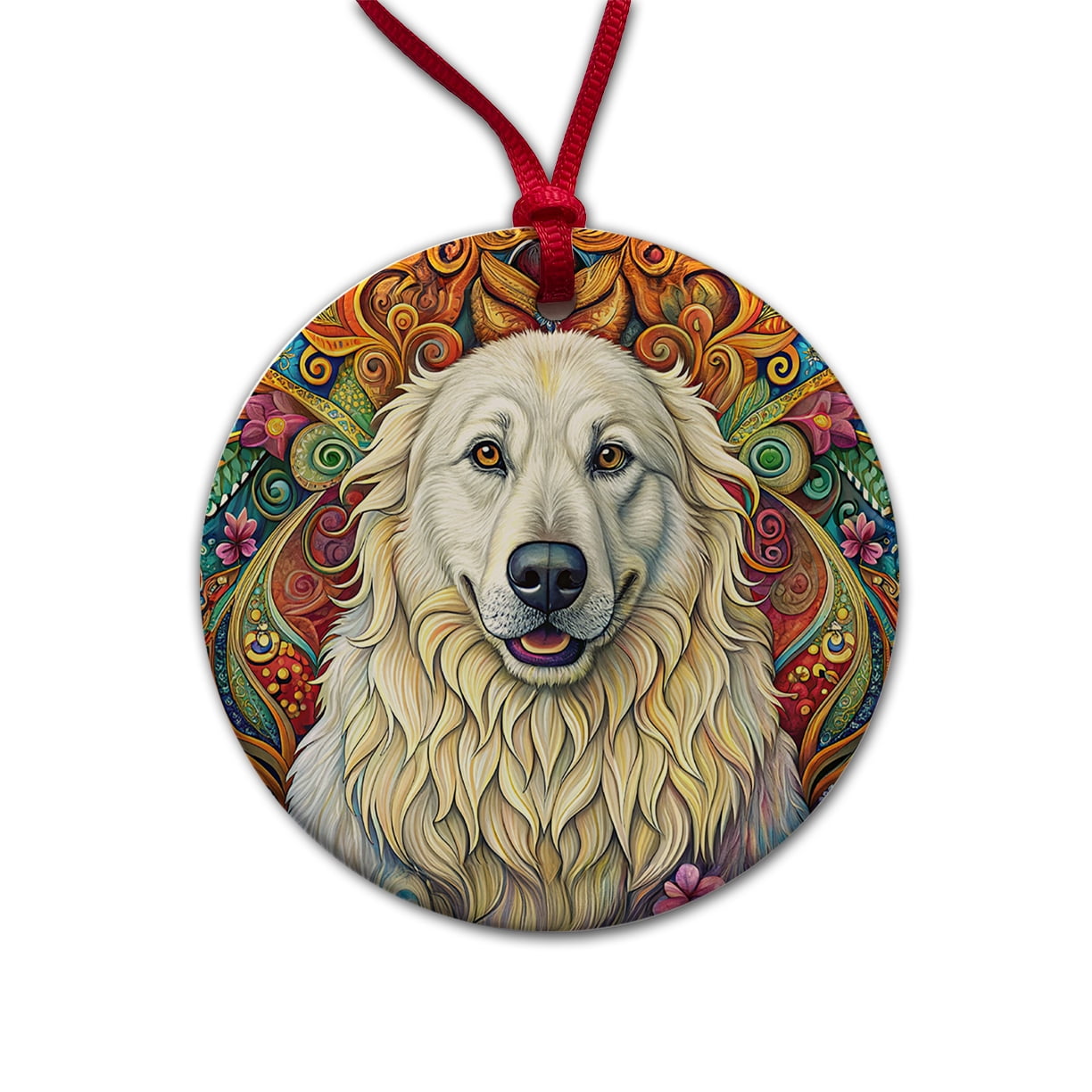 Great Pyrenees Dog Bohemian Art Christmas Tree Holiday Round Ceramic ...
