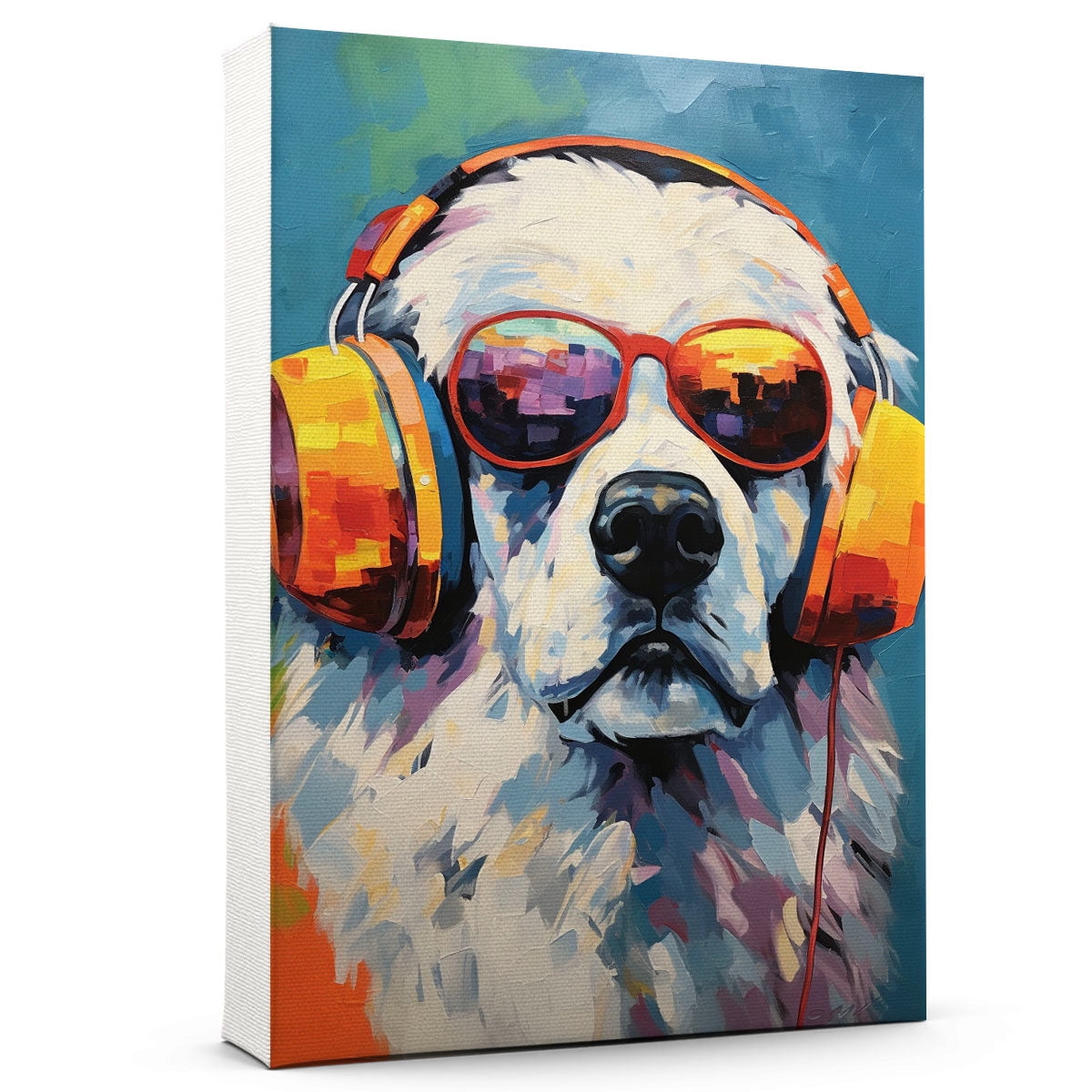Great Pyrenees Dog Canvas Art With Headphones Graffiti Art Abstract ...