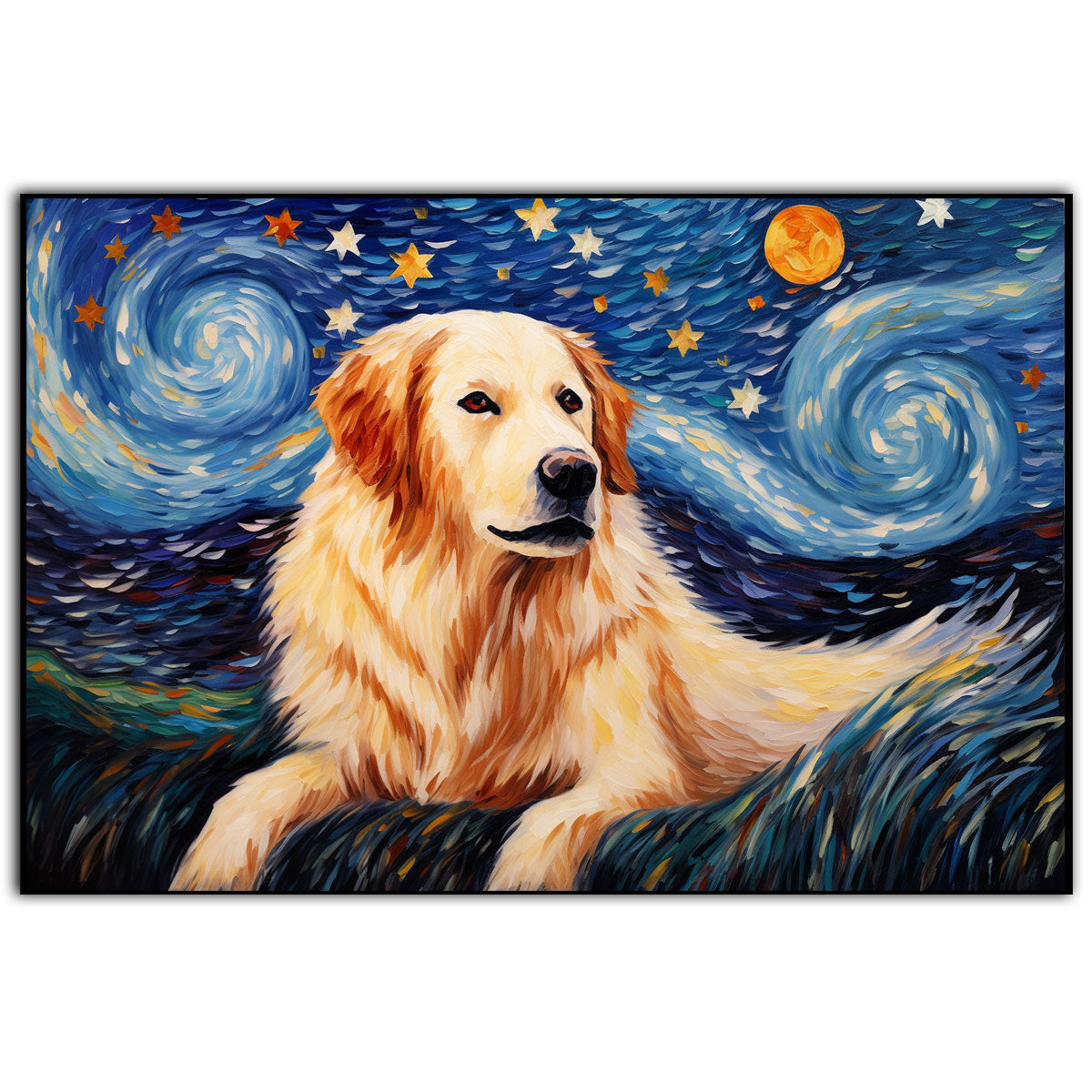 Great Pyrenees Dog Canvas Prints of Starry Night Paintings Reproduction ...