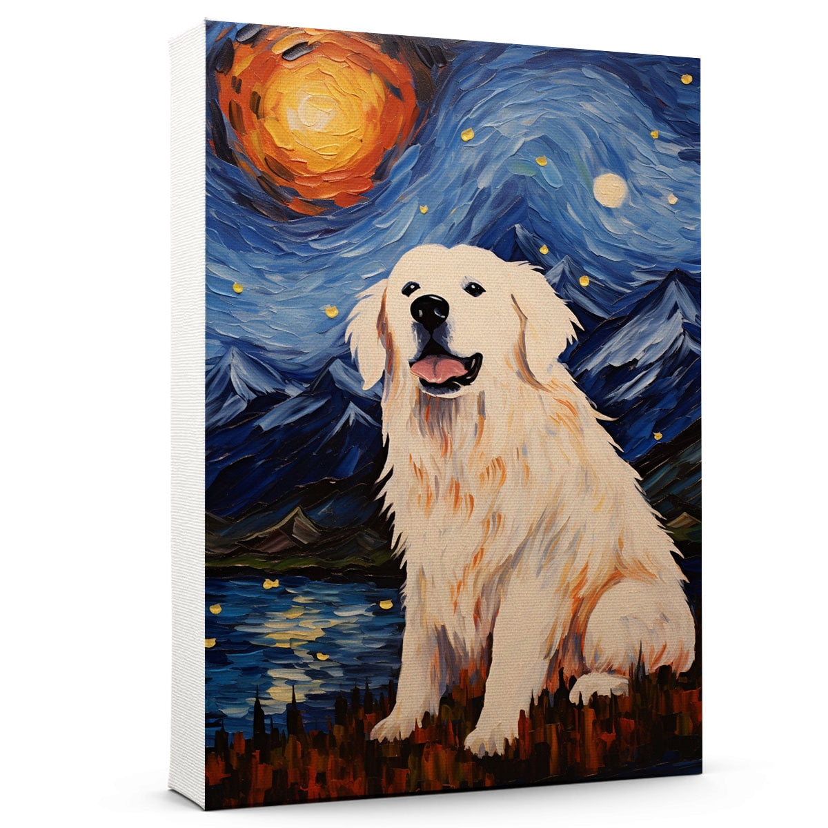Great Pyrenees Dog Canvas Starry Night Van Gogh Inspired Arts Large ...