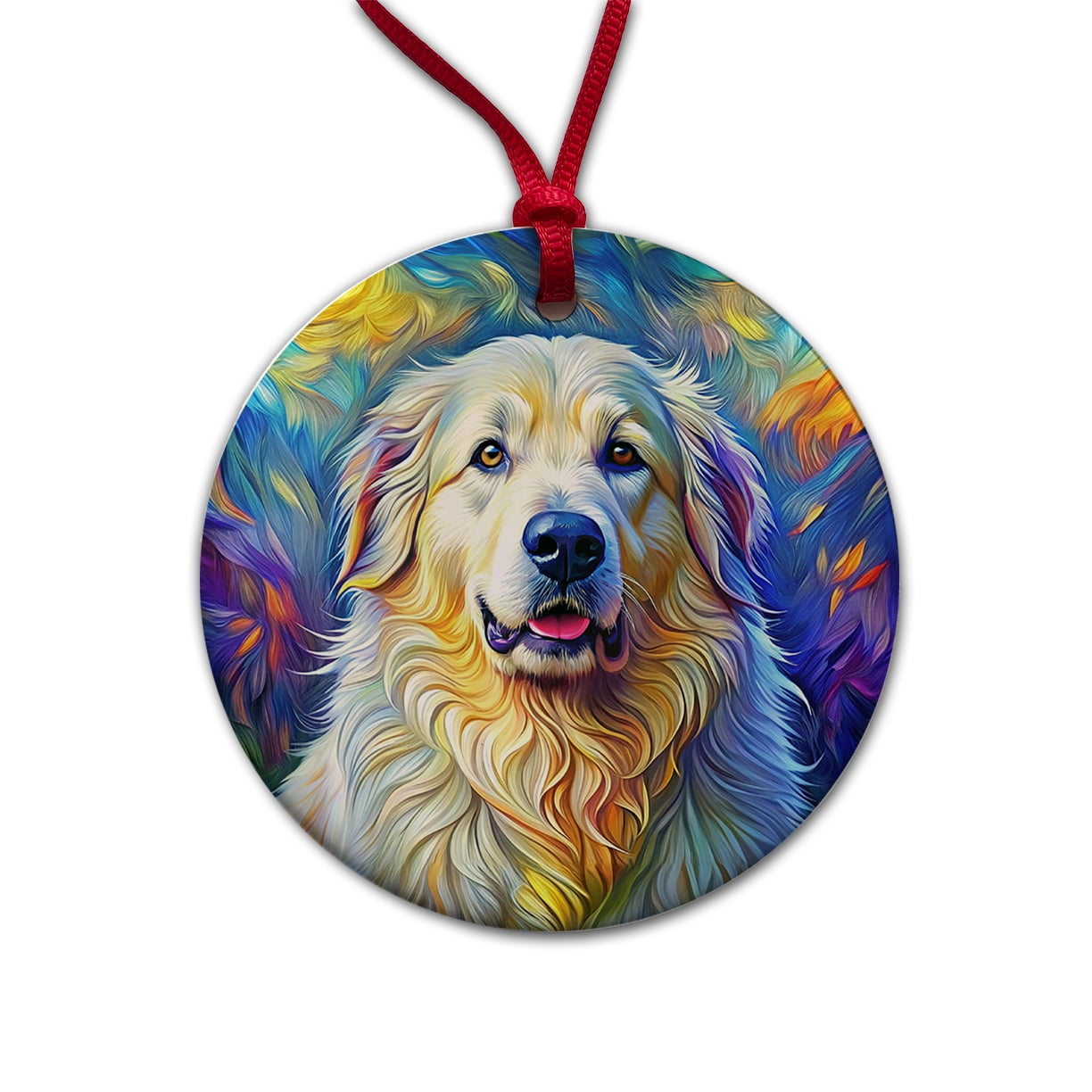 Great Pyrenees Dog Expressionism Art Christmas Tree Holiday Round ...