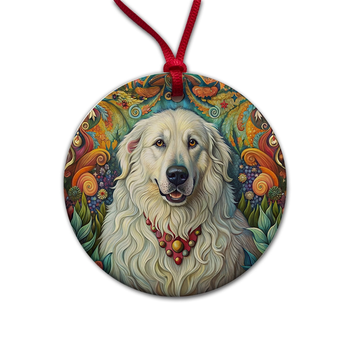 Great Pyrenees Dog French Bohemian Art Christmas Tree Holiday Round ...
