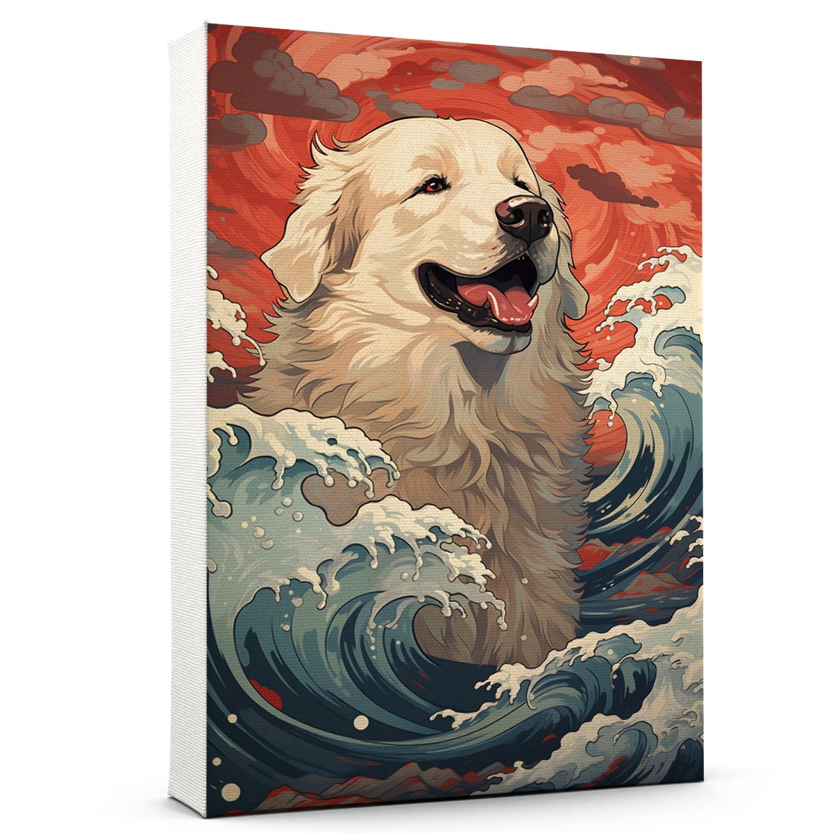 Great Pyrenees Dog With Great Wave Japanese Wall Art poster paintings ...