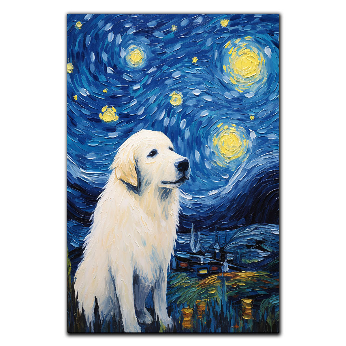 Great Pyrenees Dog Painting and Van Gogh Starry Night Reproduction ...
