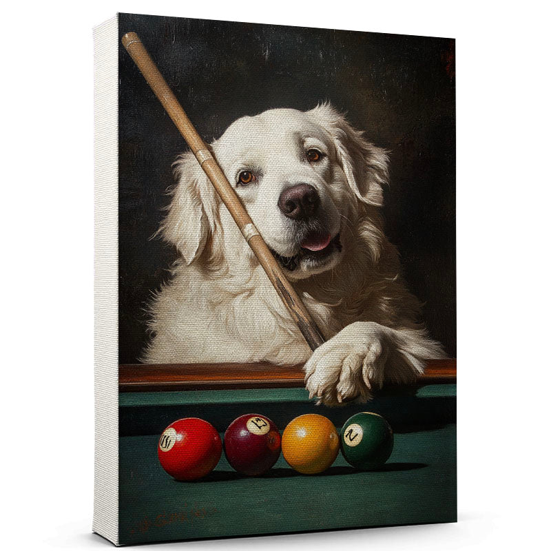 Great Pyrenees Dog Playing Billiards Canvas – Sports Dog, Perfect for ...