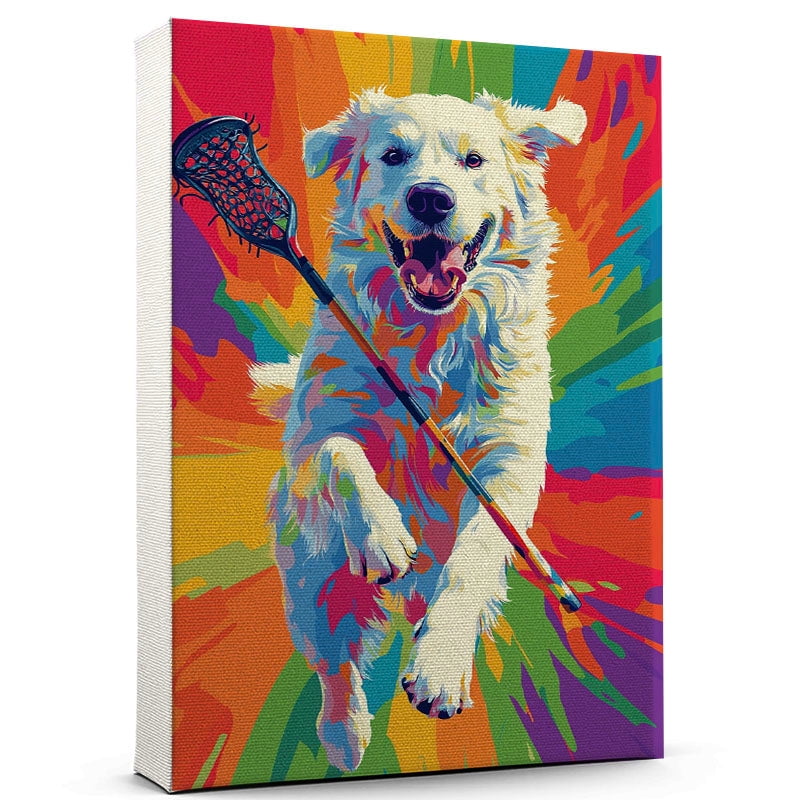 Great Pyrenees Dog Playing Lacrosse Stretched Canvas Size 8x12 ...