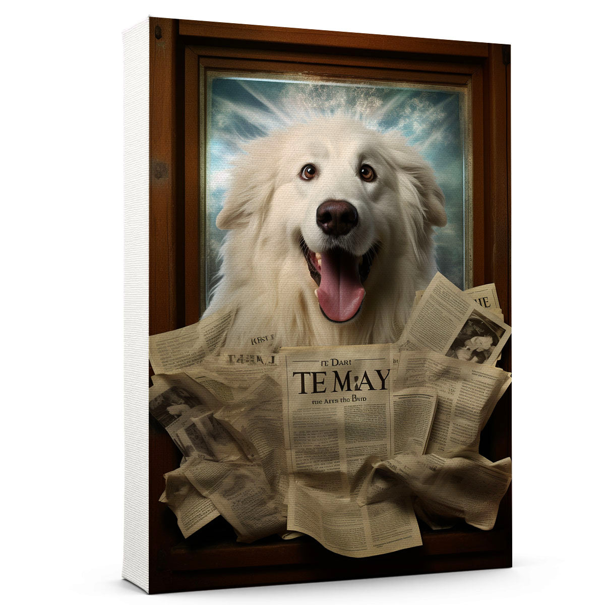 Great Pyrenees Dog Read Newspapers Sitting Poster Prints on Canvas ...