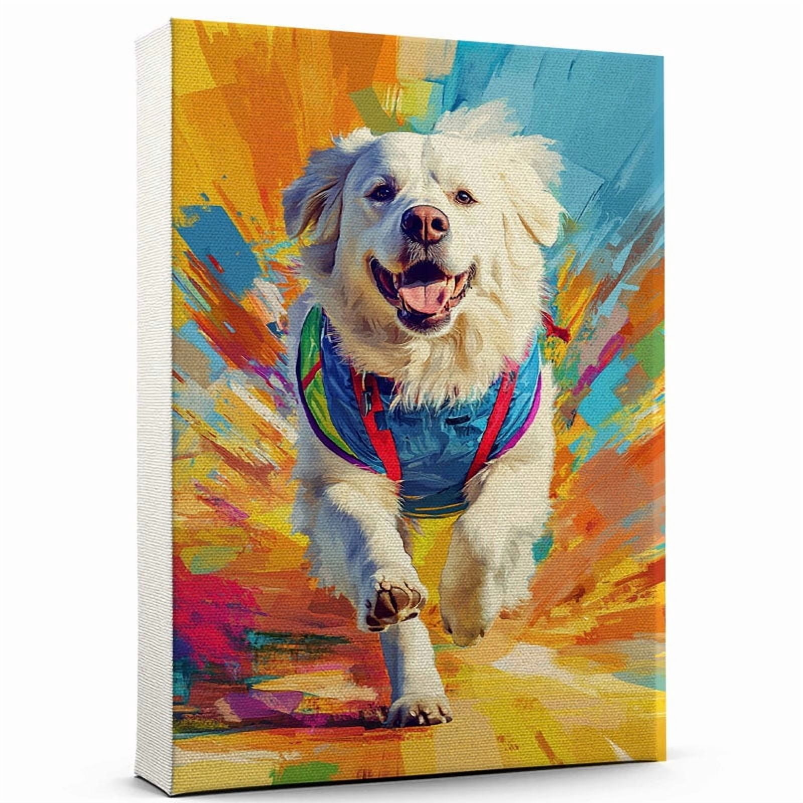 Great Pyrenees Dog Stretched Canvas Size 8x12 Running Canvas – Cute ...