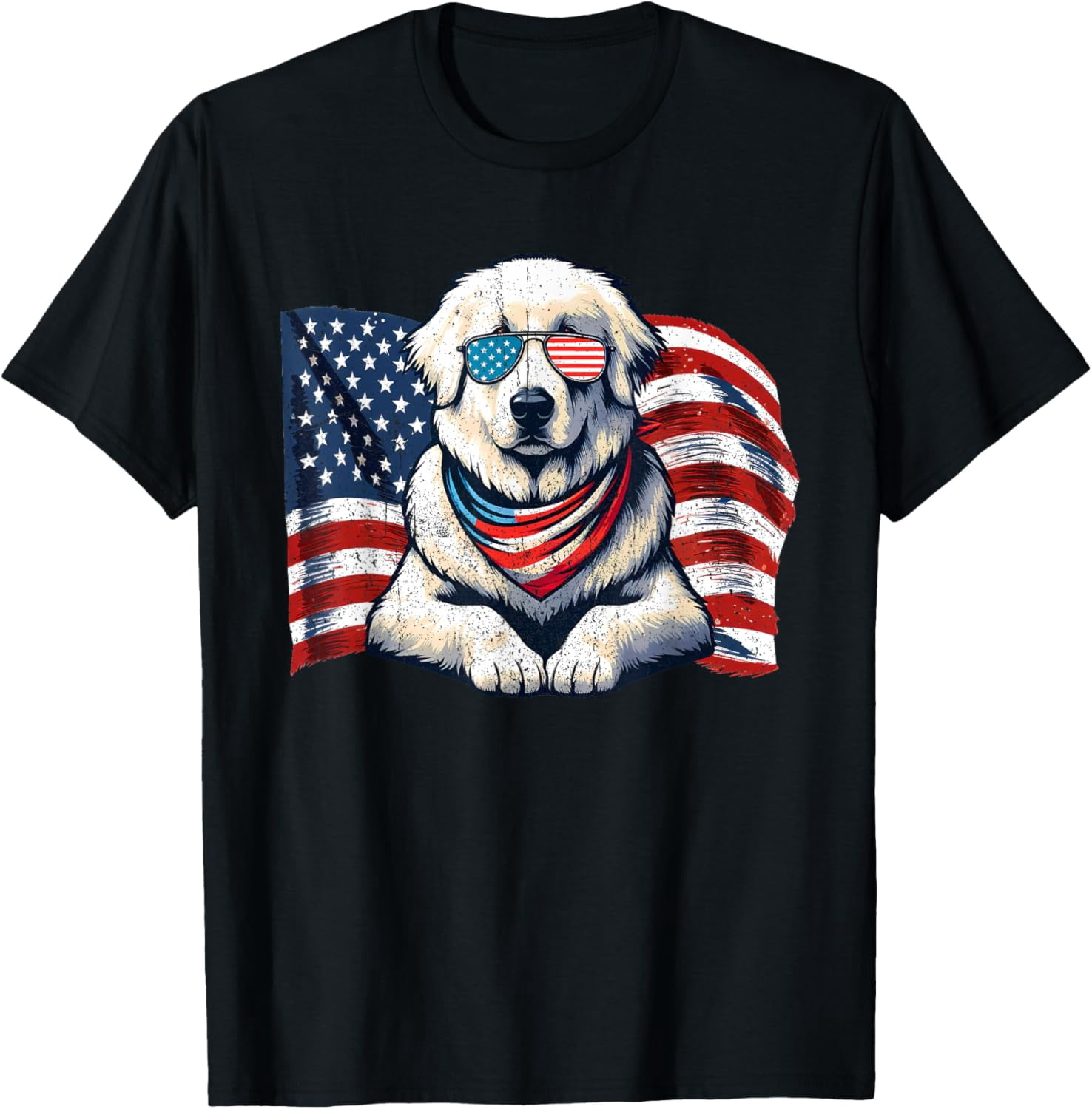 Great Pyrenees Dogs Usa Flag Sunglasses Patriotic Vintage T-Shirt ...