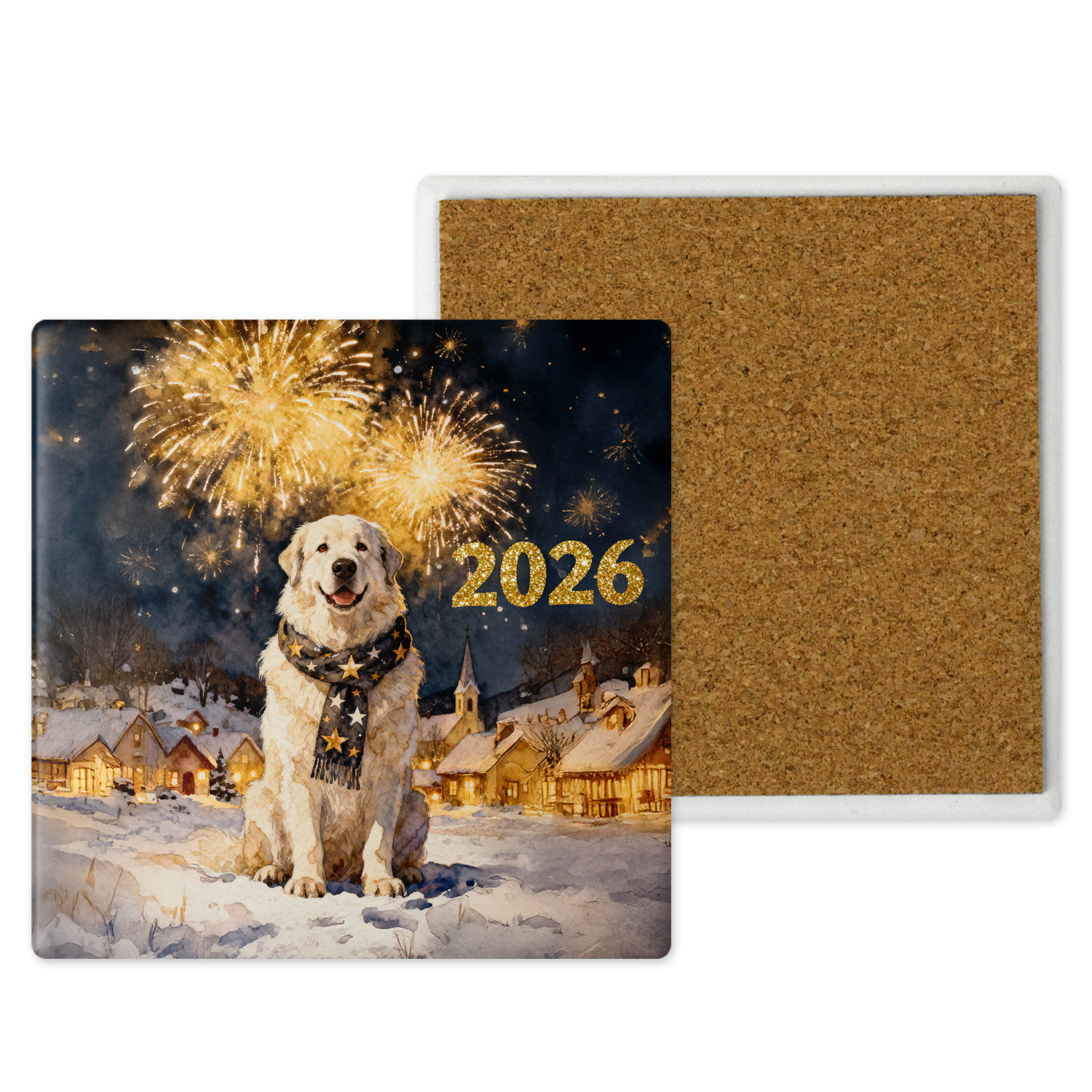 Great Pyrenees Happy New Year 2026 with Fireworks on New Year's Eve Set ...