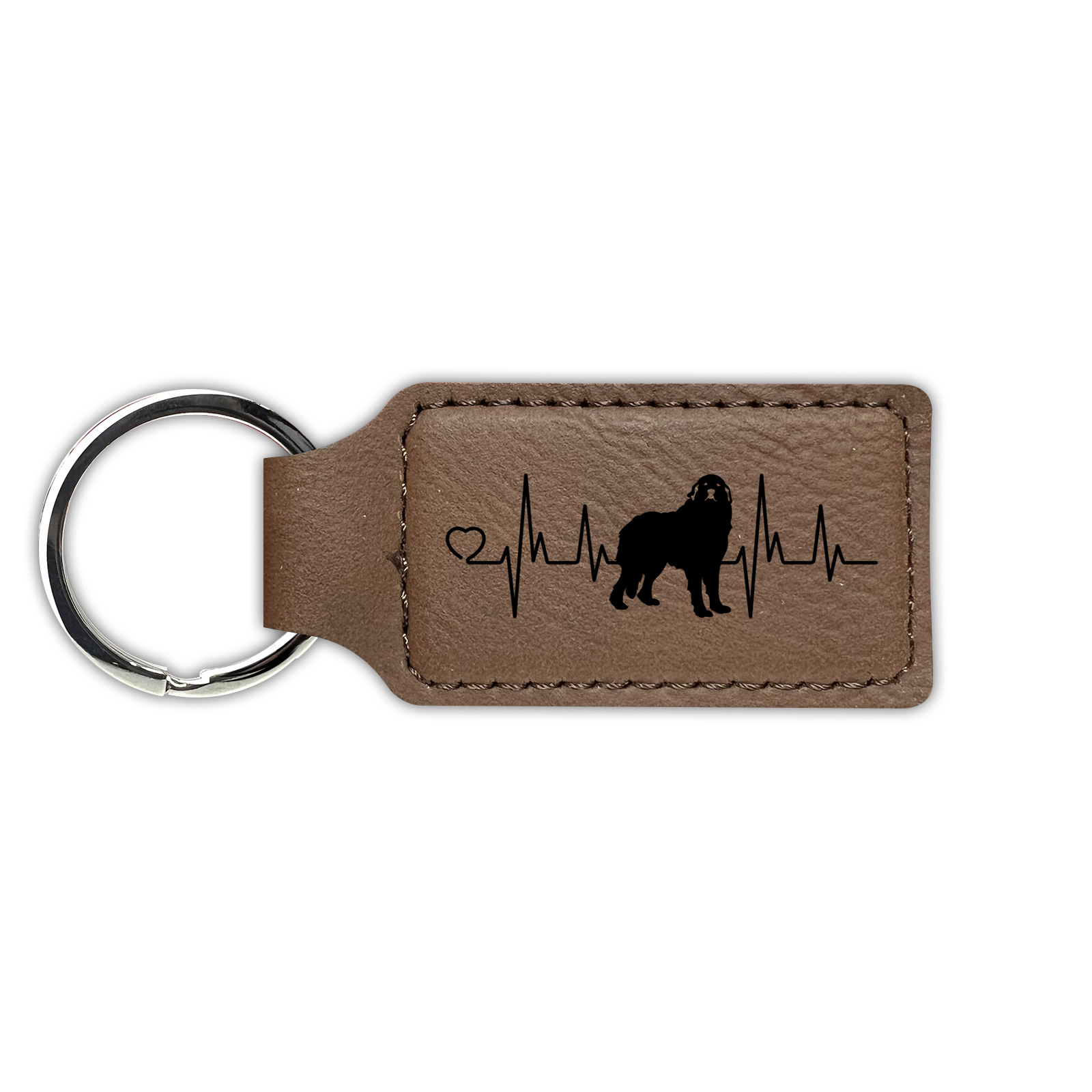 Great Pyrenees Heartbeat Lifeline Keychain Leatherette Rectangle ...