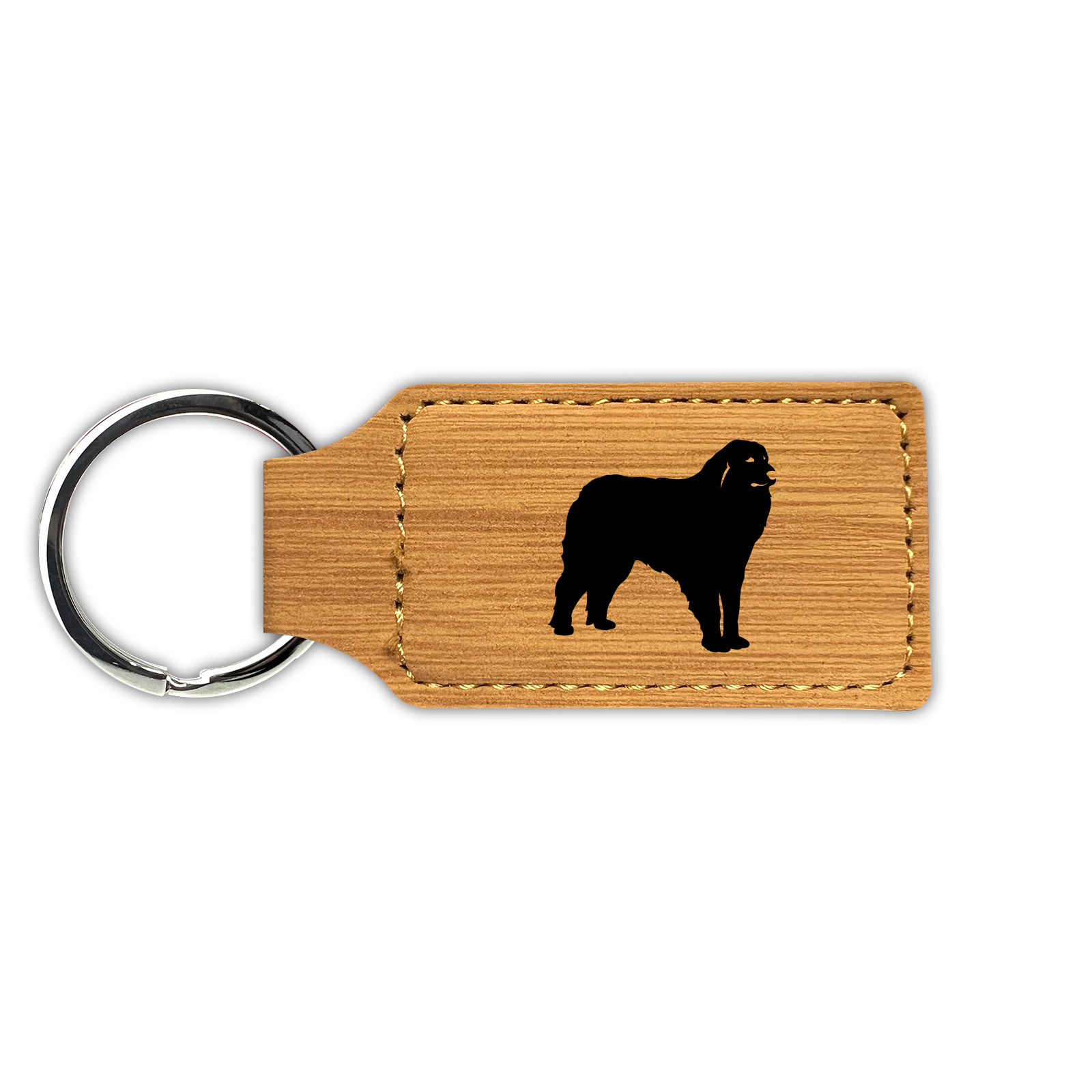 Great Pyrenees Keychain Leatherette Rectangle - Laser Engraved - Many Colors - Key Chain Ring ...
