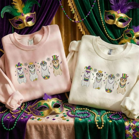 Great Pyrenees Mardi Gras Sweatshirt, Embroidered Beads Dog Shirt, Cute ...