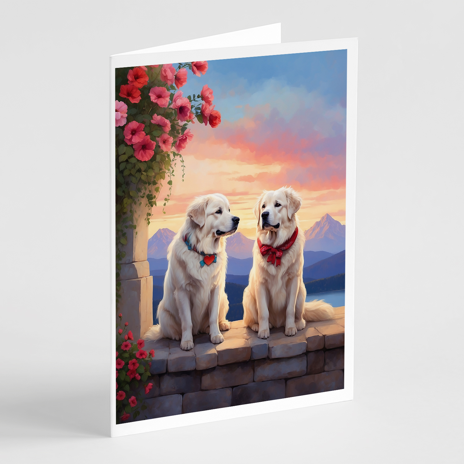 Great Pyrenees Two Hearts Greeting Cards Pack of 8 7 in x 5 in ...