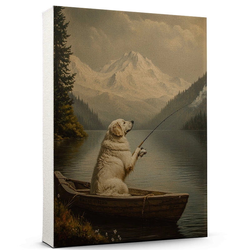 Great Pyrenees Vintage Dog Fishing Canvas – Artistic Sports, Great ...