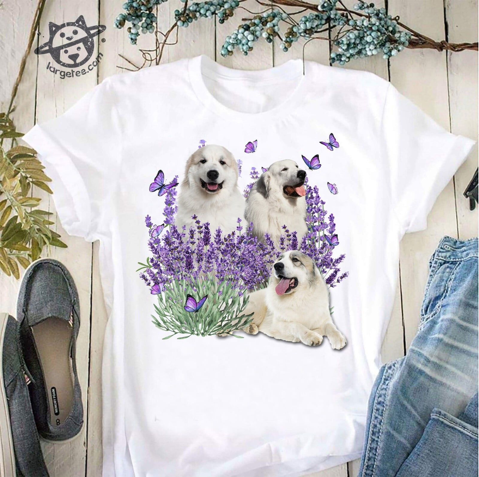 Great Pyrenees and Gorgeous Purple flower-dog love T-shirt - Walmart.com