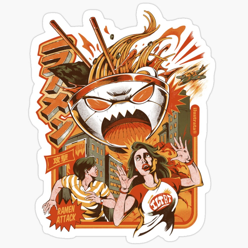 Great Ramen Attack Sticker Phone Decal Water Bottle Stickers Car Decals ...