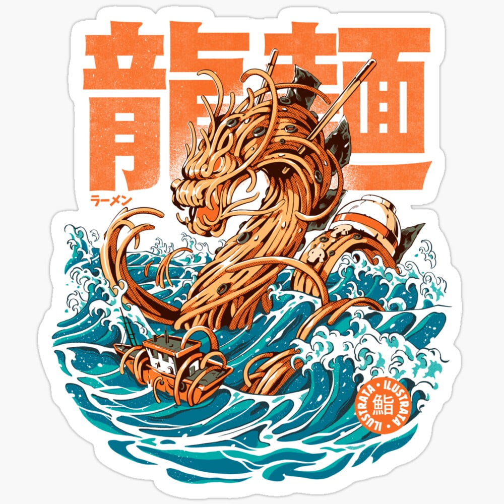 Great Ramen Dragon Off Kanagawa Sticker Phone Decal Water Bottle ...