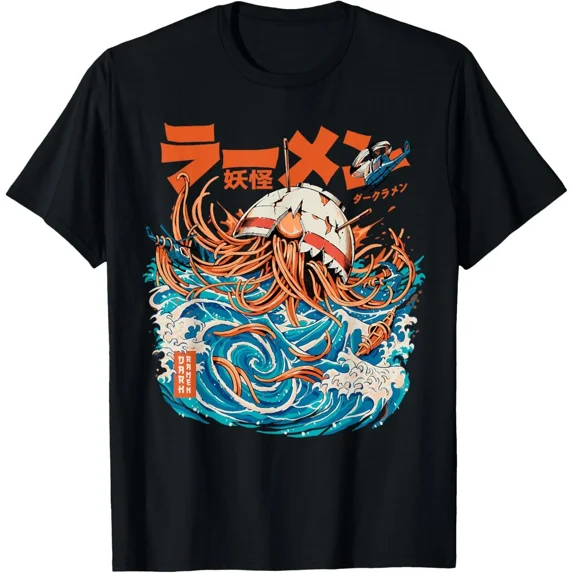 Great Ramen Kanagawa Japanese Noodles Sea Food Kaiju Ramen T-Shirt, All ...