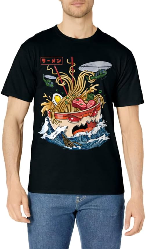 Great Ramen of Kanagawa Japanese Food Kaiju Kawaii Ramen T-Shirt ...