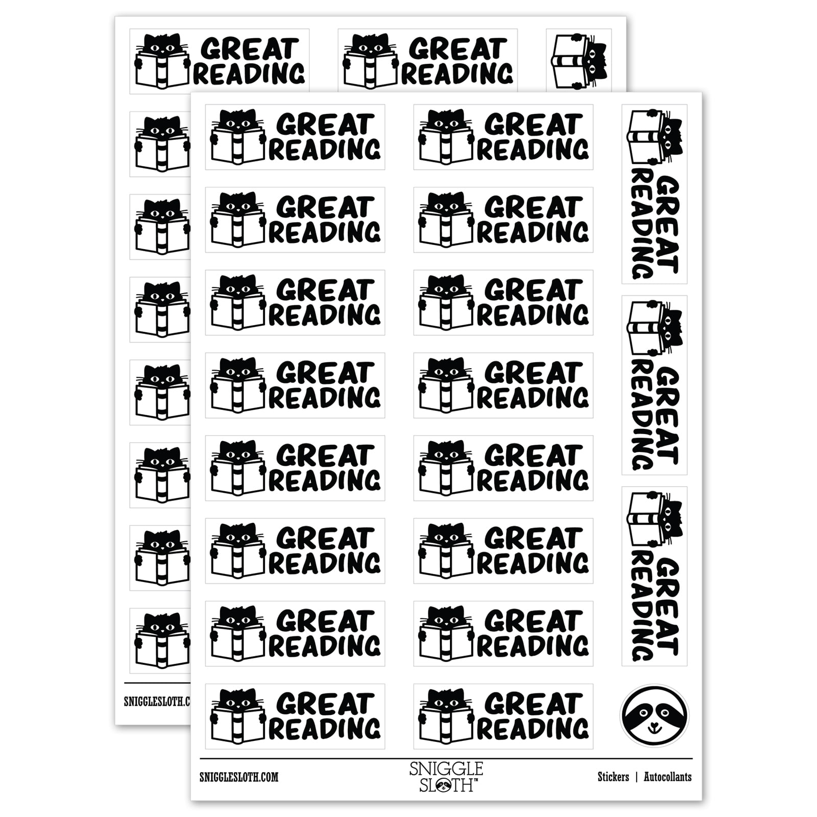 Great Reading Cat with Book Teacher Student School Sticker Set - White ...