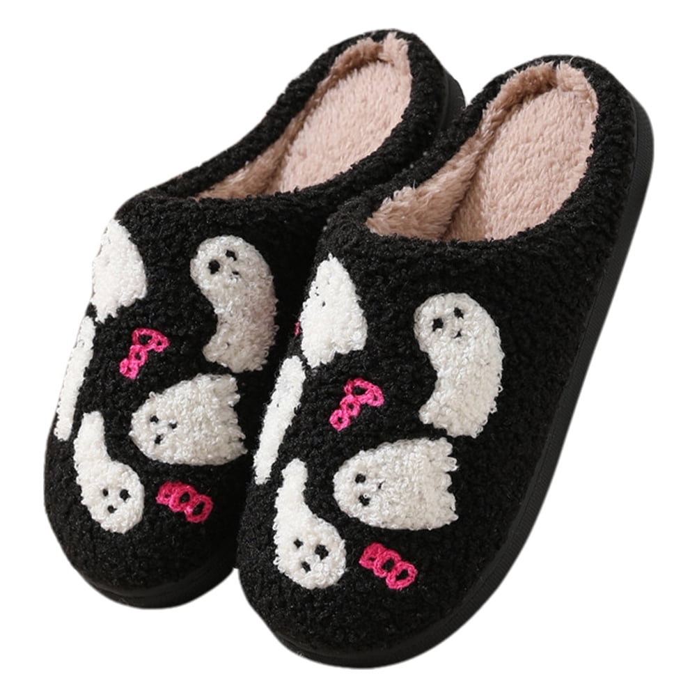 Halloween Ghost Plush Slippers Flat Thermal Slippers Comfortable Fuzzy ...
