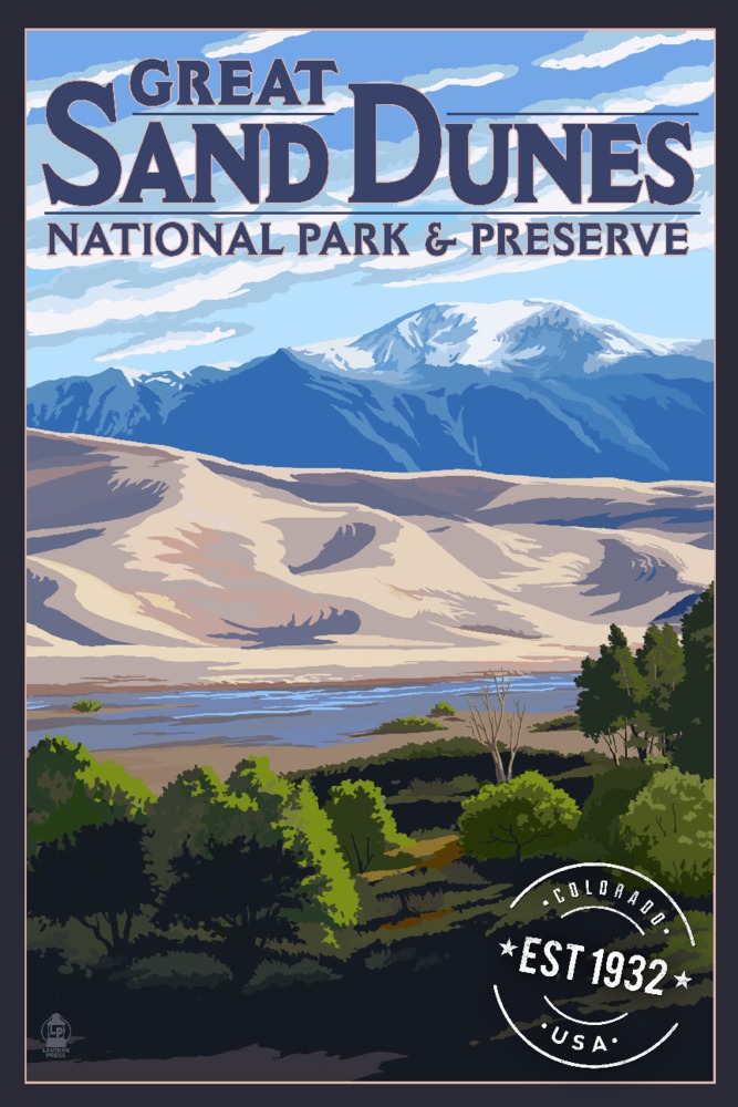 Great Sand Dunes National Park and Preserve, Colorado, Rubber Stamp ...