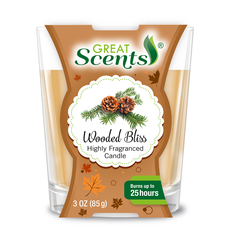 Great Scents Wooded Bliss Scented Candle. Earthy and Crisp Fragrance ...