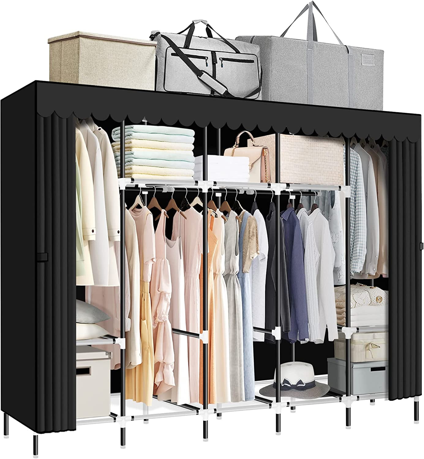Great Size 82-Inch Portable Wardrobe with 5 Hanging Areas and 10 ...