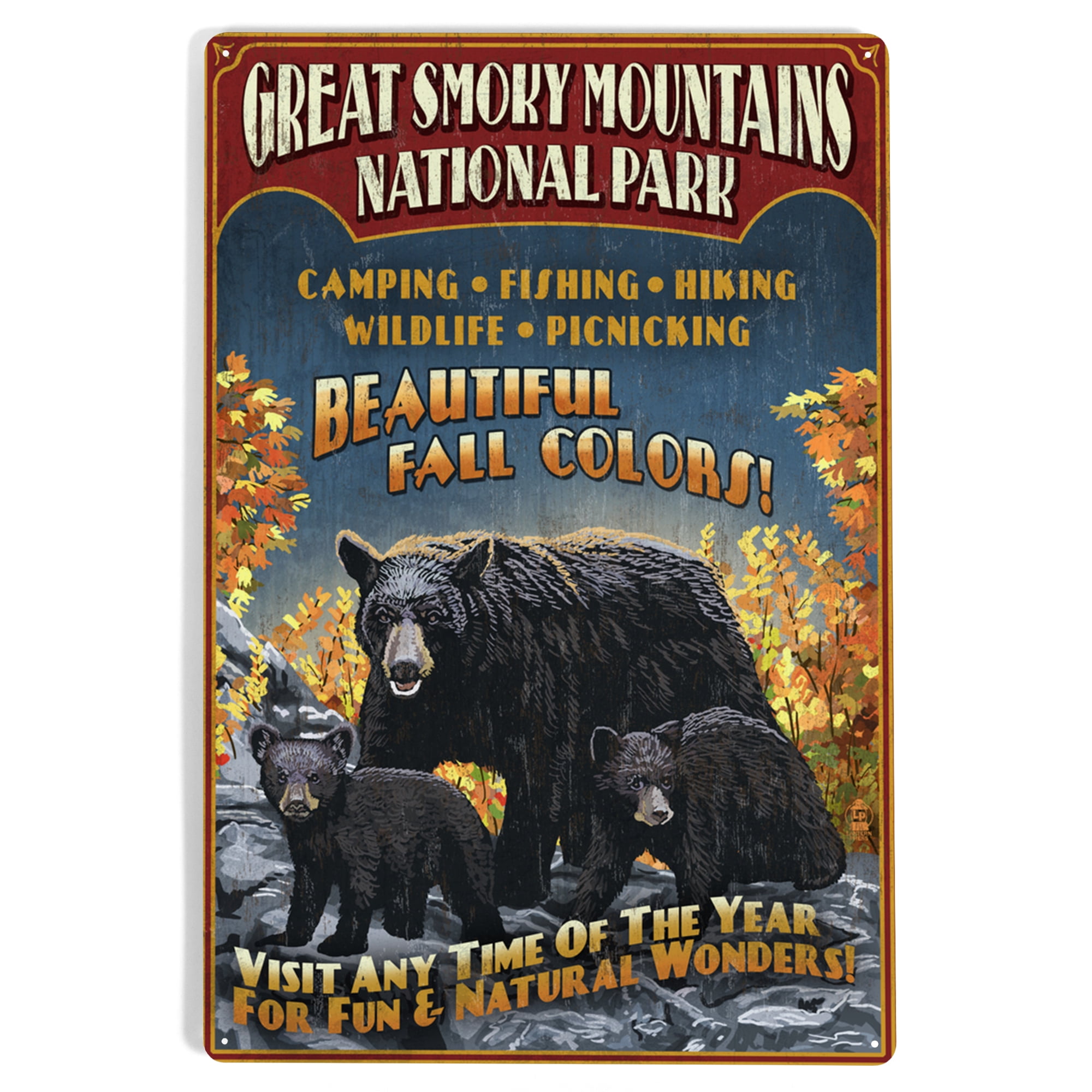Great Smoky Mountain National Park, Tennessee, Black Bears Vintage Sign ...