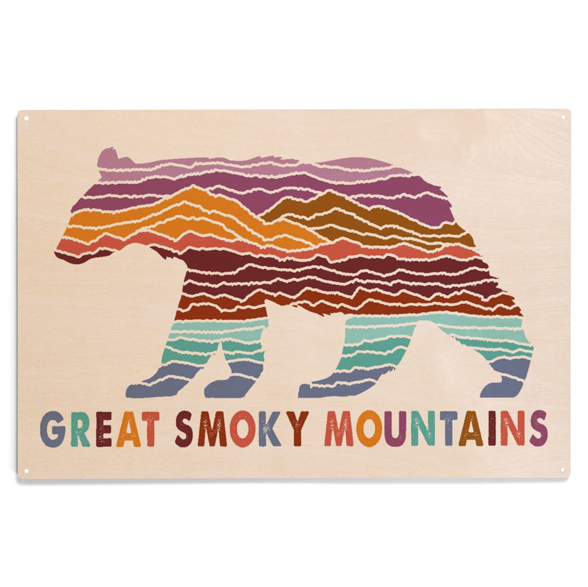 Great Smoky Mountains, Bear, Light Background Birch Wood Wall Sign ...