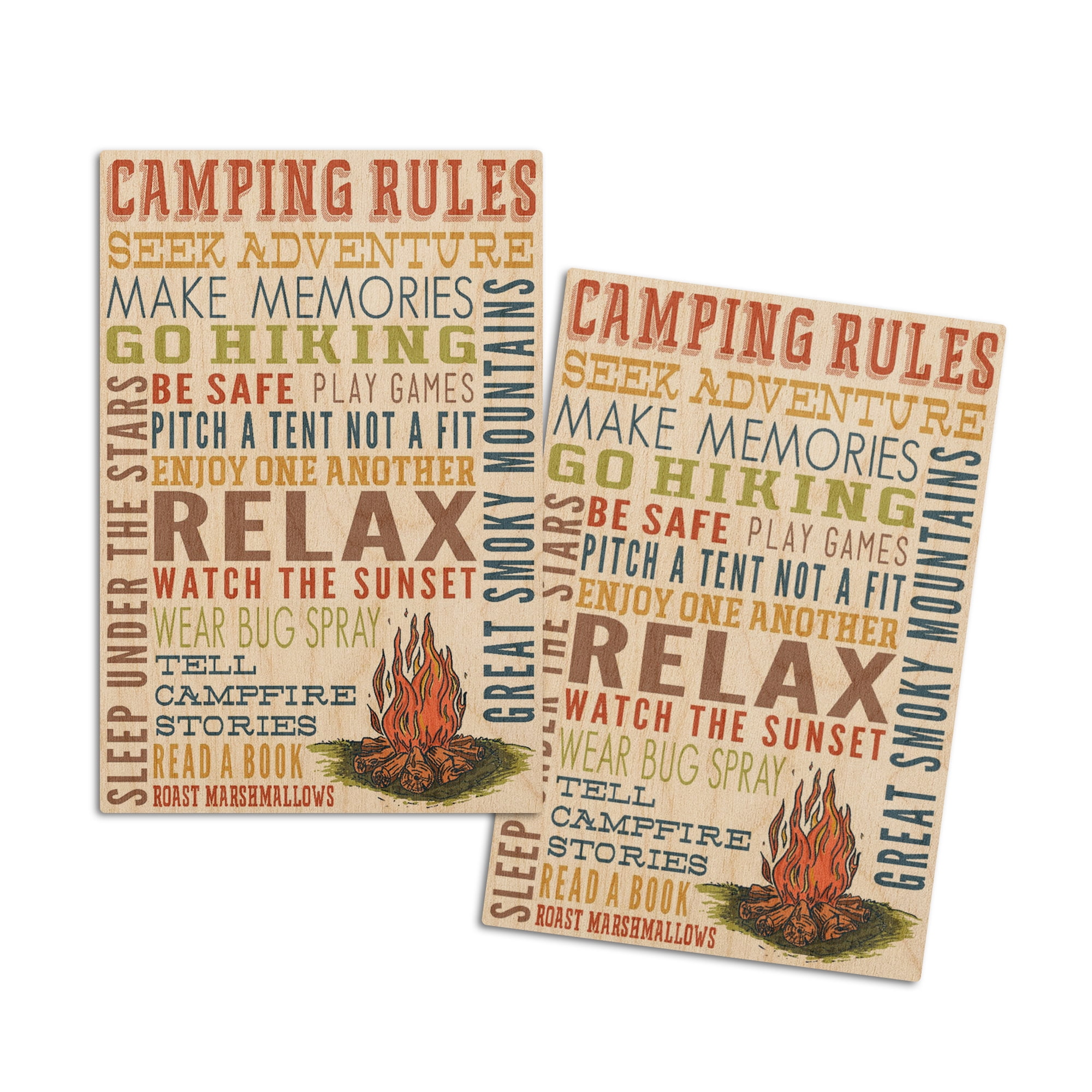 Great Smoky Mountains, Camping Rules (4x6 Birch Wood Postcards, 2-Pack ...
