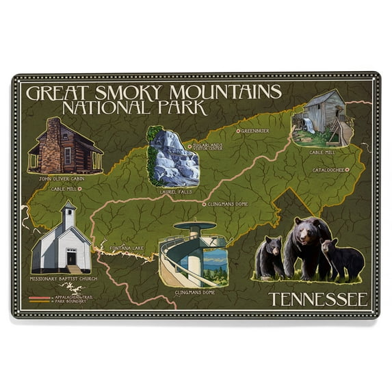 Great Smoky Mountains National Park, Soft Map (12x18 Aluminum Art ...