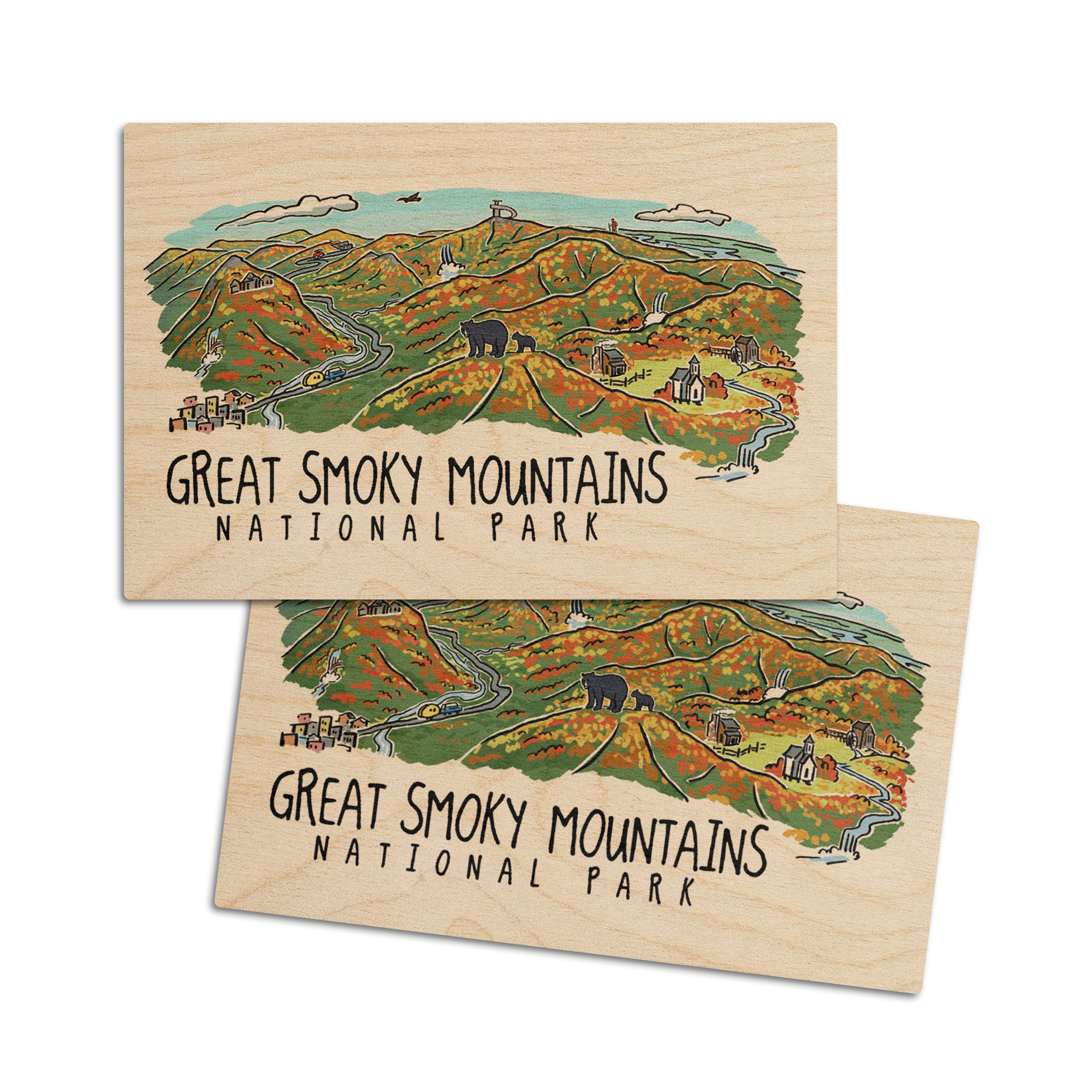 Great Smoky Mountains National Park, Tennessee, Line Drawing, Fall ...