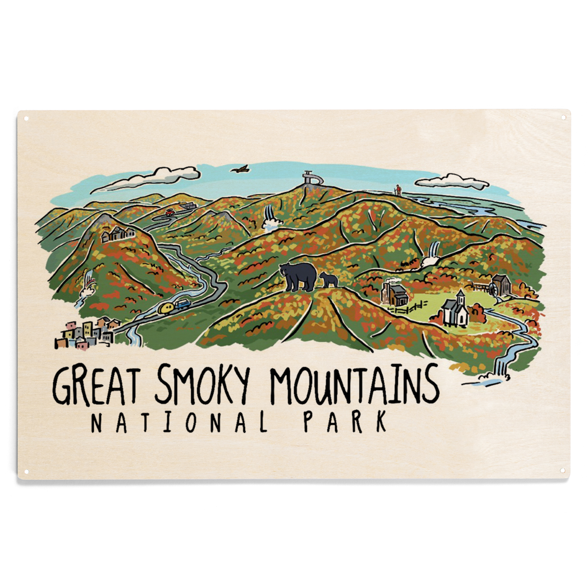 Great Smoky Mountains National Park, Tennessee, Line Drawing, Fall ...