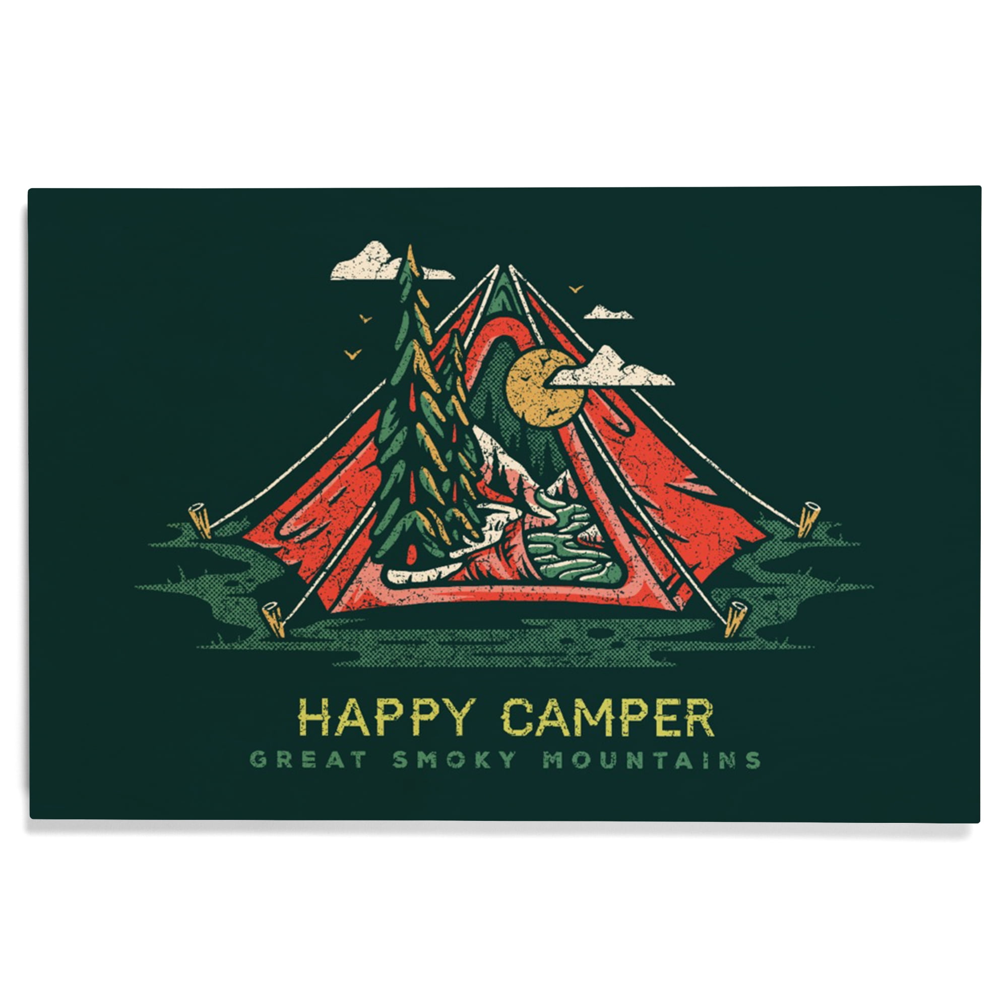 Great Smoky Mountains, Tent, Distressed Vector Shapes Birch Wood Wall ...